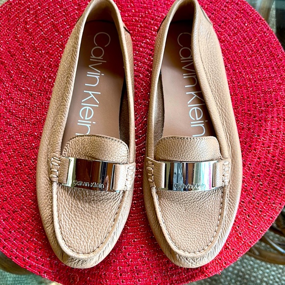 Calvin Klein | Shoes | Calvin Klein Leather Flats Tan Color Never Worn ...